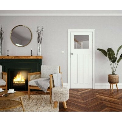 Edwardian 4 Panel White Primed Glazed Internal Door - All Sizes