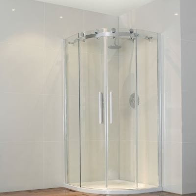 Aquaglass Frameless Curved Offset Quadrant Shower Enclosure w/ Cut-Out ...
